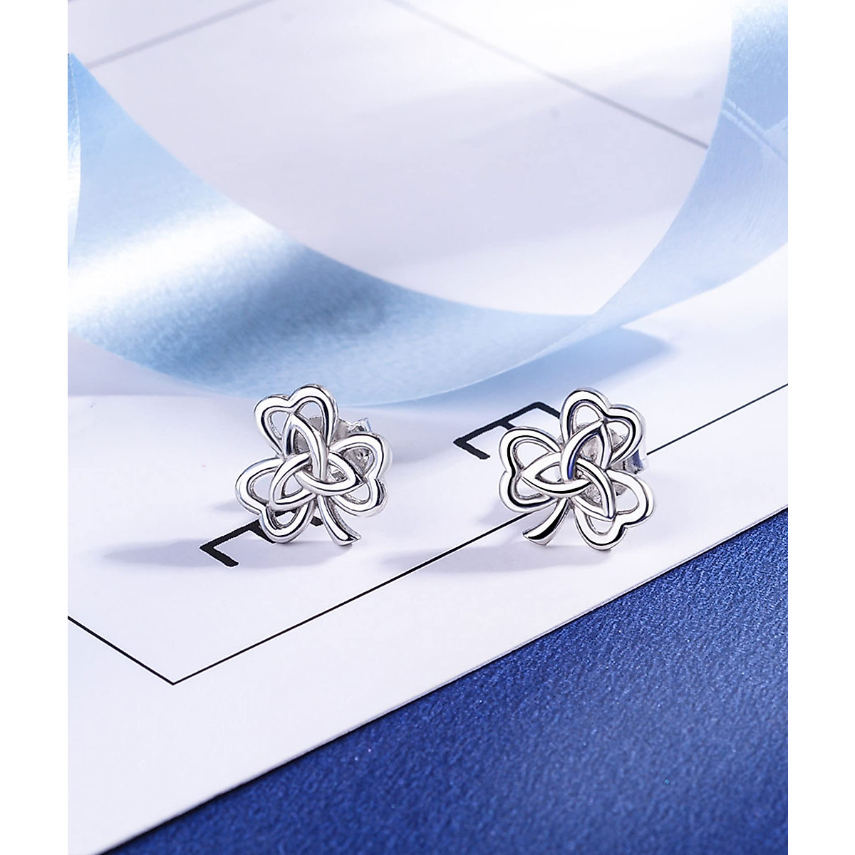 INFUSEU Shamrock Earrings Celtic Knot Stud Irish Jewelry for Women Sterling Silver Small Tiny Four Leaf Clover Little Teengirl Teen Adolescent Teenager Young 925 Gift 6mm