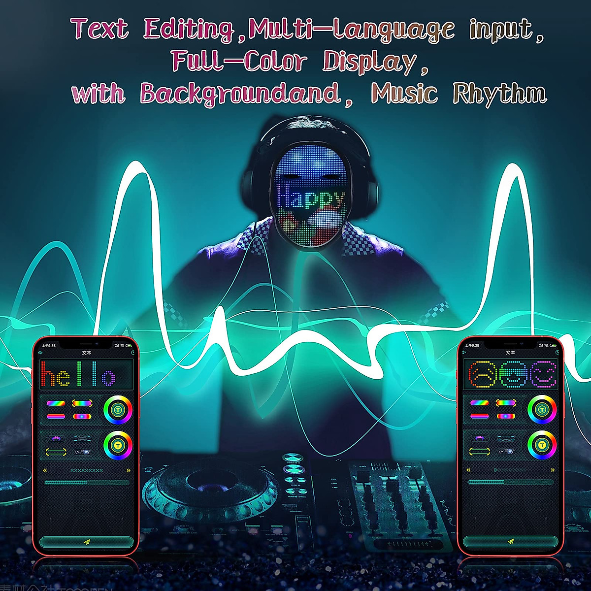 brookhaus Led Mask, Bluetooth App Controlled Halloween Masks, Luminous Mask for Adults, Light up Costumes Masks