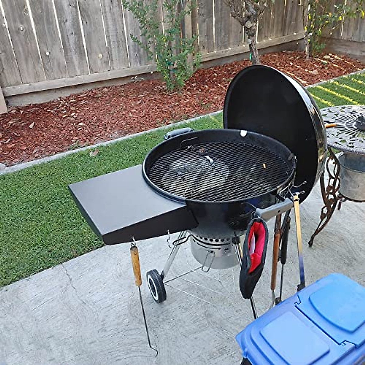 GRISUN Grill Table Shelf and Lid Holder for Weber Kettle Grills 22 Inches, Charcoal Grill Side Table Shelf and Slide a Side Lid Prop, Charcoal Grill Accessories for Weber, (Grill No Included)