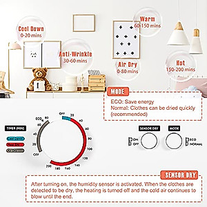 Euhomy Compact Laundry Dryer 1.8 cu.ft, Stainless Steel Clothes Dryers With Exhaust Pipe, Four-Function Portable Dryer For Apartments, Home, Dorm, White