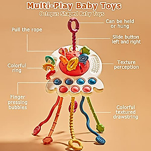 PRAGYM Baby Toys 6 to 12 Months, Sensory & Montessori Toys for 1 Year Old, Octopus Pull String Toys, Travel & Teething Toys for Car Seat, Baby Girl Boy Gifts for 6, 9, 12, 18 Months Infant Toddler