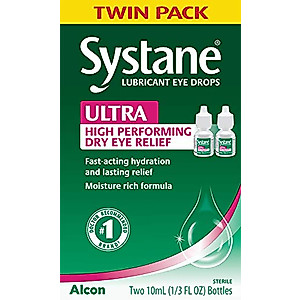 Systane Ultra Lubricant Eye Drops, Artificial Tears for Dry Eye, Twin Pack, 10-mL Each