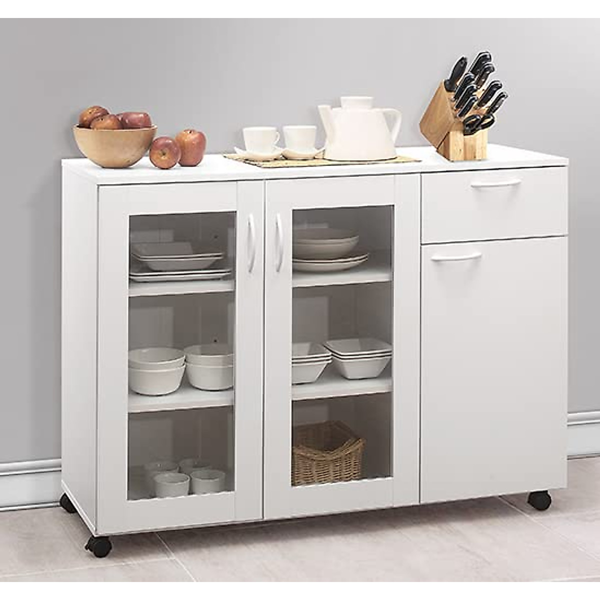 Kings Brand Furniture Buffet Server Sideboard Kitchen Storage Cabinet, White, 45.5" W x 15" D x 33" H