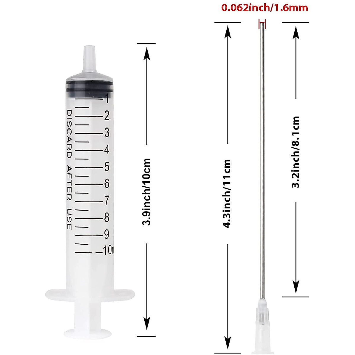 TBTeek 10ml Plastic Measuring Syringe with Long Needle for Feeding Pets, DIY Crafts, Liquid Separation, Measuring, Industrial Application, Ink Cartridge Refill Ink, Perfume Dispensing-6 Pack