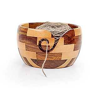 Nagina International Mixed Premium Yarn Storage Bowl For Yarn Balls & Skeins | Crochet & Knitting Bowls Made Out OF Turmeric & Rosewood | Knitter's Gift & Notions (Large)