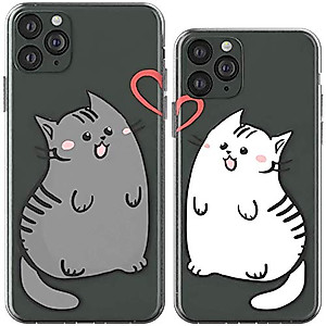 Toik Matching Couple Cases for Apple iPhone 11 Pro Xs Max Xr 10 X 8 Plus 7 6s 5s SE Cats Design Pets Lightweight Gray TPU Cute Gift Best Friend Boyfriend Anniversary BFFs White Adorable