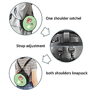 Poceacles Frog Mushroom Round Crossbody Bags for Women Kawaii Zipper Shoulder Bag Circular Handbags PU Leather Cross Body Purse Tote Bag for School Shopping Work