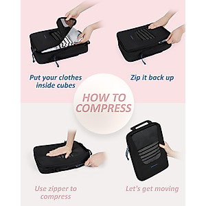 BAGSMART Compression Packing Cubes for Travel, 6 Set Travel Packing Cubes for Suitcases, Compression Suitcase Organizer Bags Set for Travel Essentials, Lightweight Packing Organizers