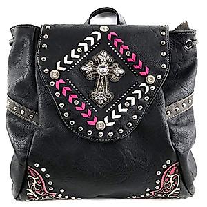 Zelris Western Country Cross Chevron Design Square Rucksack Backpack (Black Pink)