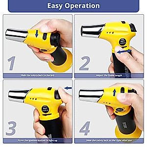 TBTEEK Butane Torch, Refillable Kitchen Torch With Safety Lock and Adjustable Flame Handheld Cooking Torch Lighter for Creme Brulee, Baking, BBQ, DIY Crafts (Butane Not Included)