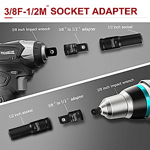 Meiwaltee 1/2" Drive Deep Impact Socket Set, 20PCS Metric10-24mm socket Assortment include 3'' 5'' 10'' Extension Bar,Cr-MO steel with black phosphate coating