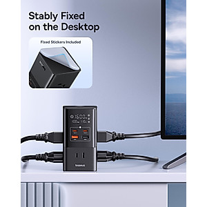 Baseus Charging Station, 10 in 1 USB Power Strip 35W with 1200J Surge Protector, 6 AC + 2 USB-C + 2 USB-A Port, Fast Charging Desktop Charger for iPhone 15/14 Series, iPad, Game, Home, Office (35W)