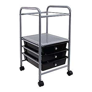 Vertiflex Rolling File Cabinet Cart Organizer With Three Drawers, Black and Silver