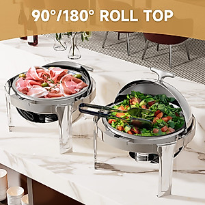 Halamine Roll Top Chafing Dish Buffet Set, 6 Quart Round Stainless Steel Chafer for Catering, Buffet Servers and Warmers for Parties Catering Event Wedding, Banquet, Events, Graduation