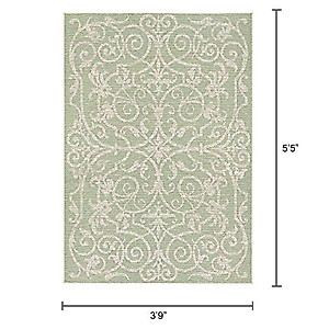Couristan Monaco Summer Quay Indoor/Outdoor Area Rug, 3'9" x 5'5", Ivory/Light Green