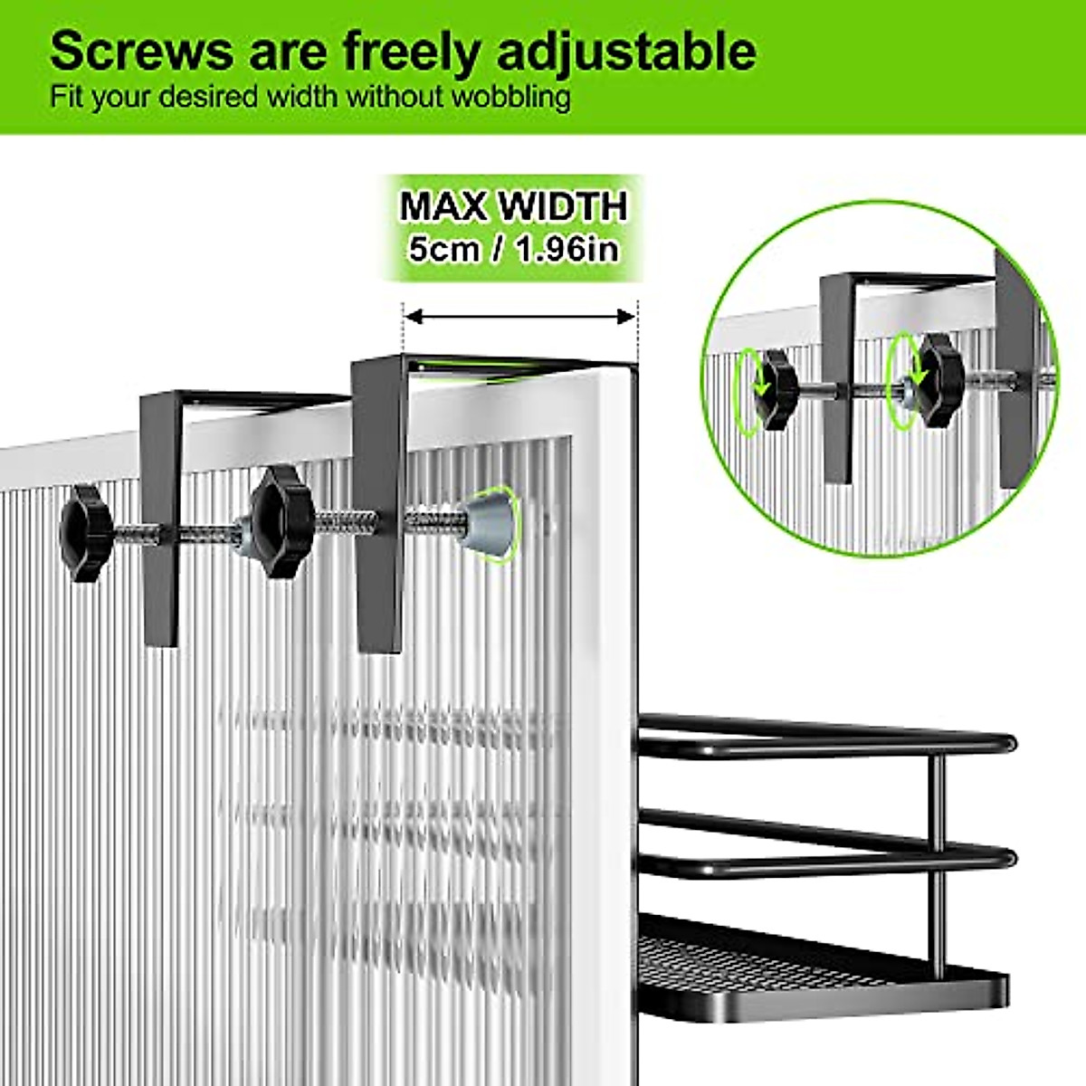 Orimade Adjustable Hanging Over the Shower Door Caddy with Hooks, Bathroom Organizer Shelf Storage Rack,No Drilling Rustproof Shower Basket for Inside Shower, Matt Black 3 Tier