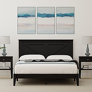 Glenwillow Home Farmhouse Solid Wood Platform Bed in Queen - Ebony (Black)