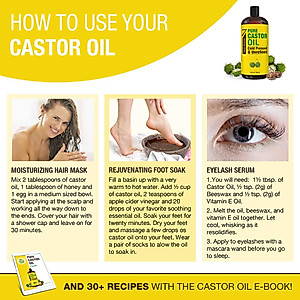 Pure Cold Pressed Castor Oil - Big 32 fl oz Bottle - Unrefined & Hexane Free - 100% Pure Castor Oil for Hair Growth, Thicker Eyelashes & Eyebrows, Dry Skin, Healing, Hair Care, Joint and Muscle Pain