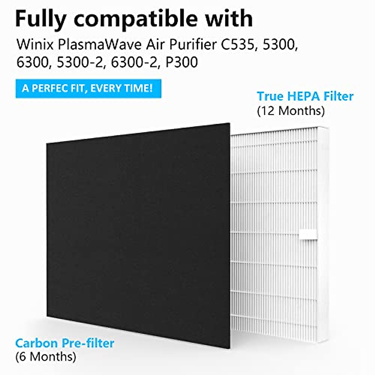 CFKREYA 115115 Filter A Replacement for Winix PlasmWave Air Puri Fier C535 5300 5300-2 6300 6300-2 5000 9000 C909 AM90, 2 HEPA Filter and Washable Pre-Filter and 4 Carbon Filter