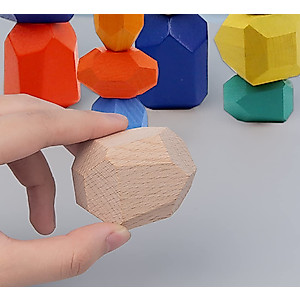 40 PCS Wooden Rocks Balance Stones Building Blocks Set, Colored Wood Balancing Stone Stacking Game, Lightweight Natural Educational Preschool learning Large Small Puzzle Toy for Kids (40PCS-2)