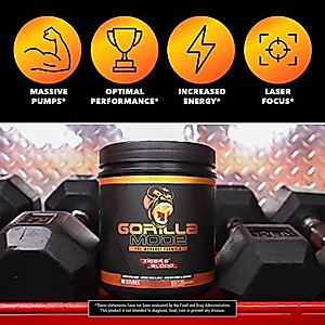 Gorilla Mode Pre Workout - Massive Pumps · Laser Focus · Energy · Power - L-Citrulline, Creatine, GlycerPump™, L-Tyrosine, Agmatine, Kanna, N-Phenethyl Dimethylamine Citrate - 590 Grams (Watermelon)