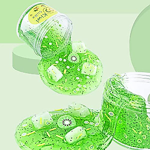Crystal Slime, Green Kiwi Fruit Clear Jelly Cube Glimmer Crunchy Slime for Kids, Idea Stress Relief Toy, Kids Party Favor, Birthday Easter Christmas New Year Gift for Girls and Boys Age 6 7 8 9 10+