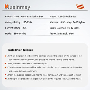 Muelnmey 20Amp Power Outlet Box,125/250Volt NEMA L14-20P Plug+ 3PCS Cable Glands 2 M25 (13-18mm) Connectors and 1 M32 (18-25mm) Connector