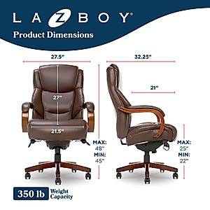 La-Z-Boy Delano Big & Tall Executive Office Chair | High Back Ergonomic Lumbar Support, Bonded Leather, Brown | 45833 model