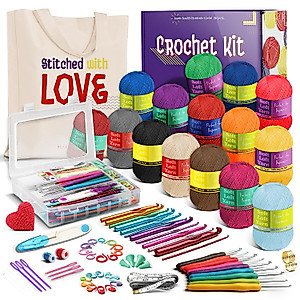 73 Piece Crochet Kit with Crochet Hooks Yarn Set - Premium Bundle Includes Yarn Balls, Needles, Accessories Kit, Canvas Tote Bag and Lot More - Starter Pack for Kids Adults – Beginner, Professionals.