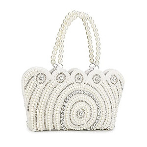 Suman Enterprises Pearl Tote Clutch, Wrist Bag Evening Clutch Wedding Purse for Women & Girls (White)
