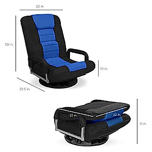 Best Choice Products Swivel Gaming Chair 360 Degree Multipurpose Floor Chair Rocker for TV, Reading, Playing Video Games w/Lumbar Support, Armrest Handles, Adjustable Foldable Backrest - Black/Blue
