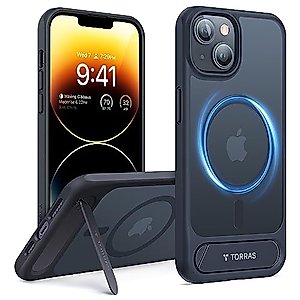 TORRAS Strong Magnetic Specialized for iPhone 13 Case with Stand, Compatible with MagSafe, Sturdy Built in Kickstand, Military Grade Drop Protection for iPhone 13 Phone Case, Translucent Matte Black