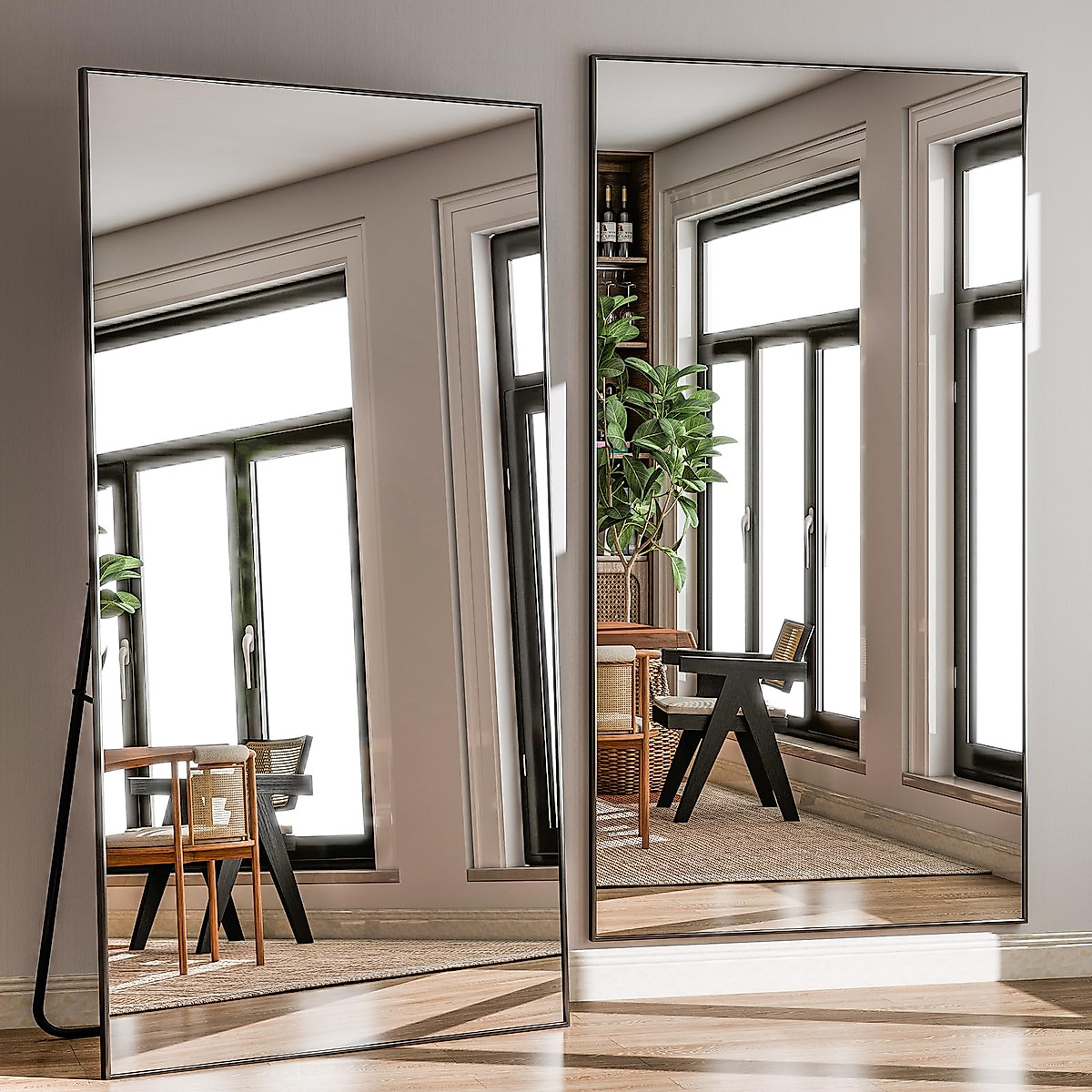 GLSLAND 71"x31" Full Length Mirror Extra Large Hanging or Leaning Rectangle Mirror Aluminum Alloy Thin Frame Bedroom Floor Dressing,Black