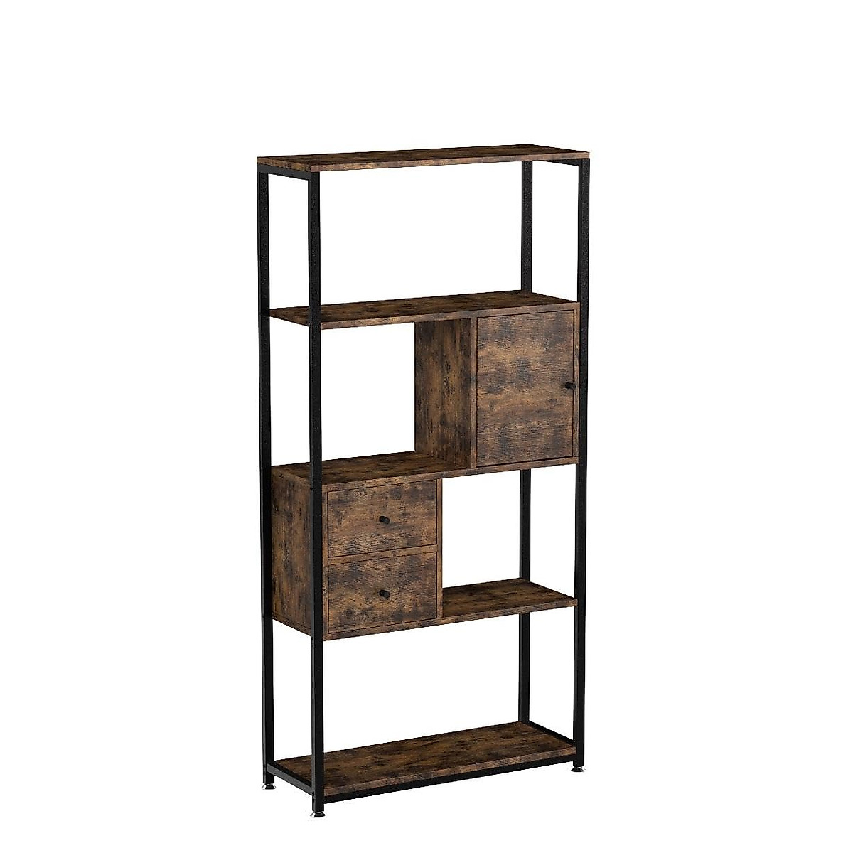 VECELO Bookshelf/Bookcase,Open Book Shelf with Middle Drawers Storage Organizer for Living Room,Home Office