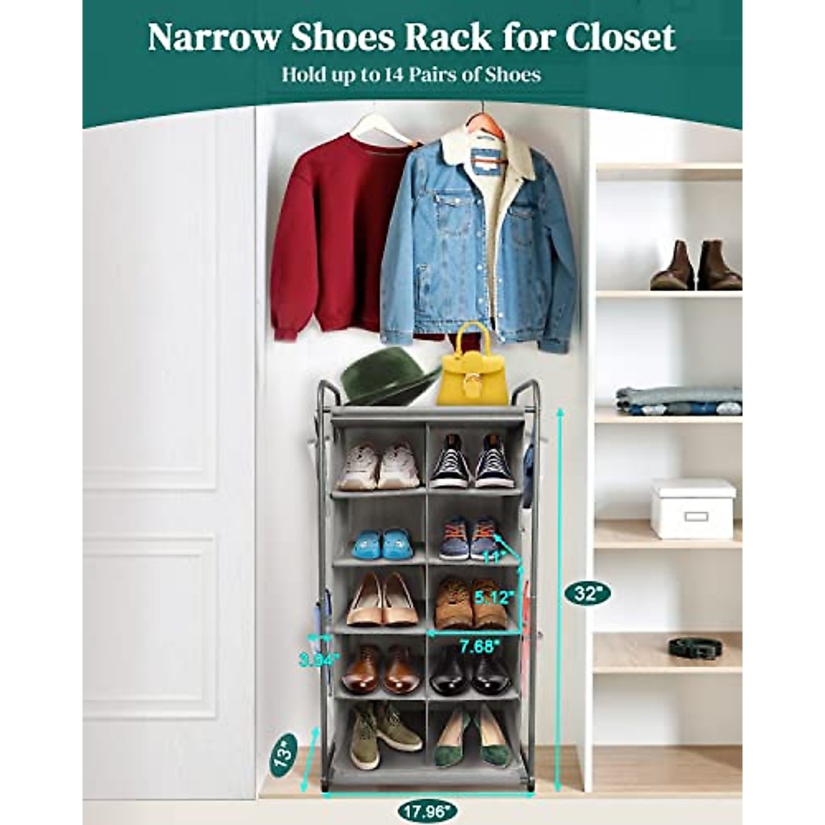 MULISOFT Shoe Cubby, Stackable Shoe Cubby Storage with 8 Pockets, 10-Cube Shoe Organizer Cubby with Top Storage and Handle, Shoe Rack for Closet, Small Space, Entryway, Bedroom, Dorm