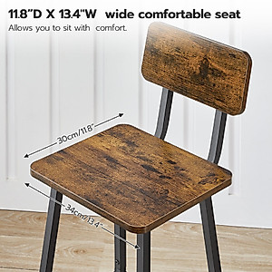 HOOBRO Bar Stools, Barstools Set of 2, Bar Chair with Backrest and Footrests, 27.8" Tall Counter Bar Stools with Industrial Style, for Kitchen, Dining Room, Bar, Cafe, Rustic Brown and Black BF83BY01