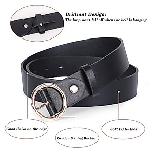 SUOSDEY Women Leather Belts,Plus Size Fashion Soft Faux Leather Jeans Belts with O-Ring Buckle,black