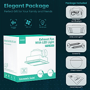 FASDUNT Bathroom Exhaust Fan Ultra Quiet 1.0 Sones Bathroom Ceiling Vent Fan with LED Light 110 CFM Bath Ventilation Fan with Light Combo, Fits for Home Bath Office Hotel 105 sq. ft.