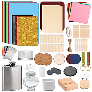 Csyidio 220PCS Engraving Material Box, DIY Materials Apply to All Laser Engravers with Instructions, Laser Engraving Supplies Including Acrylic Sheet, Metal Materials, Wood Materials