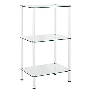 mDesign Metal/Glass 3-Tier Storage Tower, Narrow Shelving Display Unit, Open Glass Shelves; Multi-Use Stand for Living Room, Bathroom, Home Office, Hallway, Bedroom Organization - White/Clear