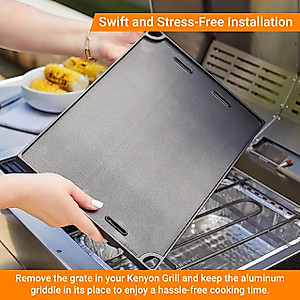 Kenyon Double Coated Non-Stick Griddle For Electric Grill, Cast Aluminum Griddle With Flat Surface, Patented Designed Specifically For Kenyon Grills, PTFE And BPA Free, Dishwasher Safe, Black