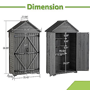 Outdoor Storage Cabinet, Wood Tool Shed with Shelves and Latch, Outside Wooden Shed for Yard, Garden, Backyard - Grey