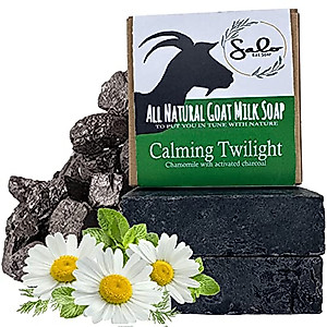 Salo Soap's Natural Bar Soap Body Wash with Goat Milk Soap, Activated Charcoal, Chamomile, Coconut Oil, Olive Oil, Shea Butter, Womens, Mens and Teens body soap bars.