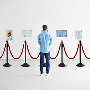 HABUTWAY Stanchion Posts with Velvet Ropes, Set of 6 Pieces Stanchion Queue Rope Barriers, Crowd Control Stanchion, Sand/Stone Injection Hollow Base Red Carpet Ropes and Poles, Easy Connect Assembly