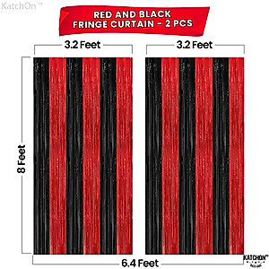 KatchOn, Red and Black Fringe Curtain - Pack of 2 XtraLarge, 8x6.4 Feet | Red and Black Backdrop Curtain for Red and Black Party Decorations | Sneaker Ball Decorations | Casino Theme Party Decorations