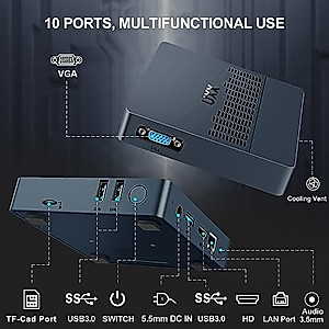 UXX Mini PC Support 512GB/2TB M.2 SSD Expansion, Intel Celeron N3350 6GB RAM/64GB eMMC Micro PC, Business Mini Computer 4K HDMI+VGA Dual Display, BT, 2.4/5G WiFi, USB 3.0, LAN-Blue