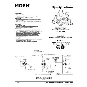 Moen Rough-In Posi-Temp Pressure Balancing Cycling Shower Valve with Stops, 1/2-Inch IPS Connections, 2590
