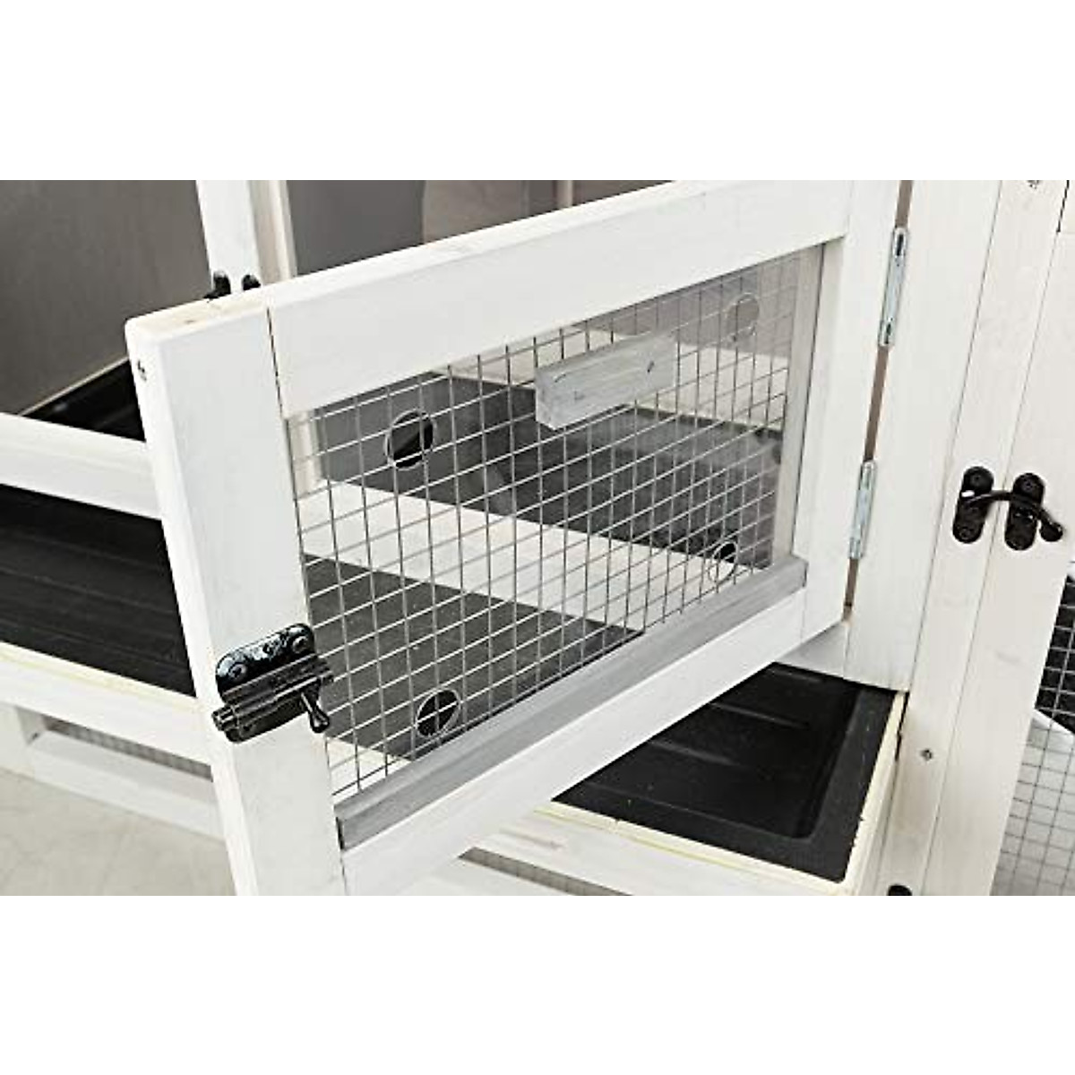 TRIXIE Natura Insulated Rabbit Hutch with Large Run, Hinged Peaked Roof, 2-Story with Ramp, for Rabbits or Guinea Pigs, Gray/White