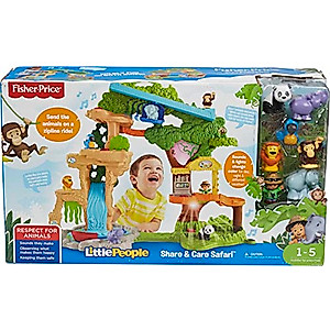 Fisher-Price Little People Toddler Playset Share & Care Safari 2-Ft Tall Toy with Lights Sounds & 7 Figures for Ages 1+ years