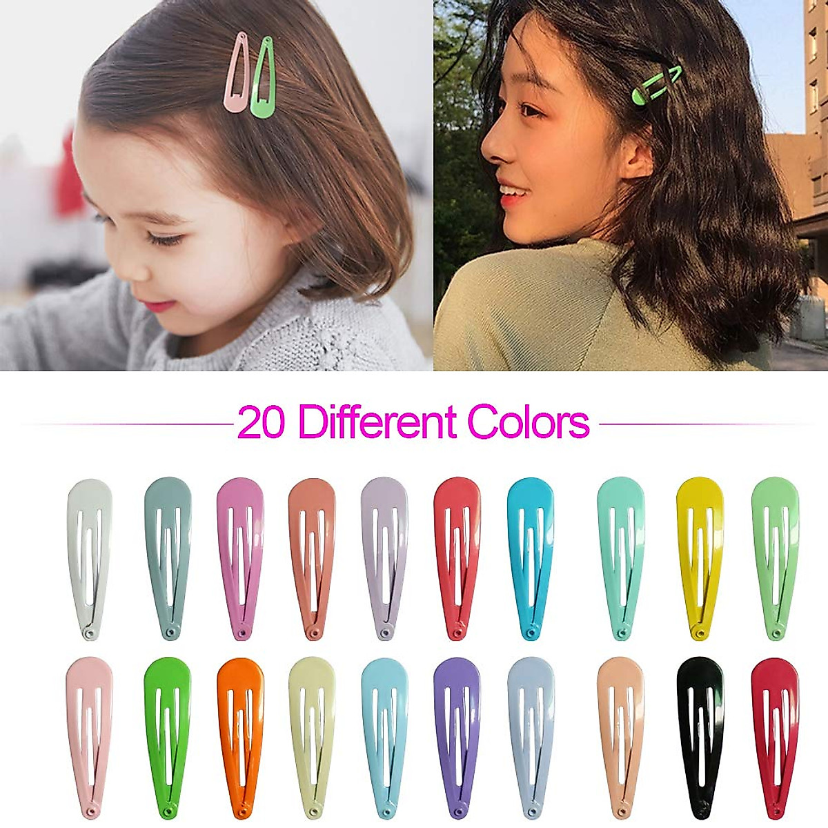 JIARON 80PCS Hair Clips, 2 Inch Non-Slip Metal Hair Barrettes for Girls, Kids, Baby and Women. (20 Colors)